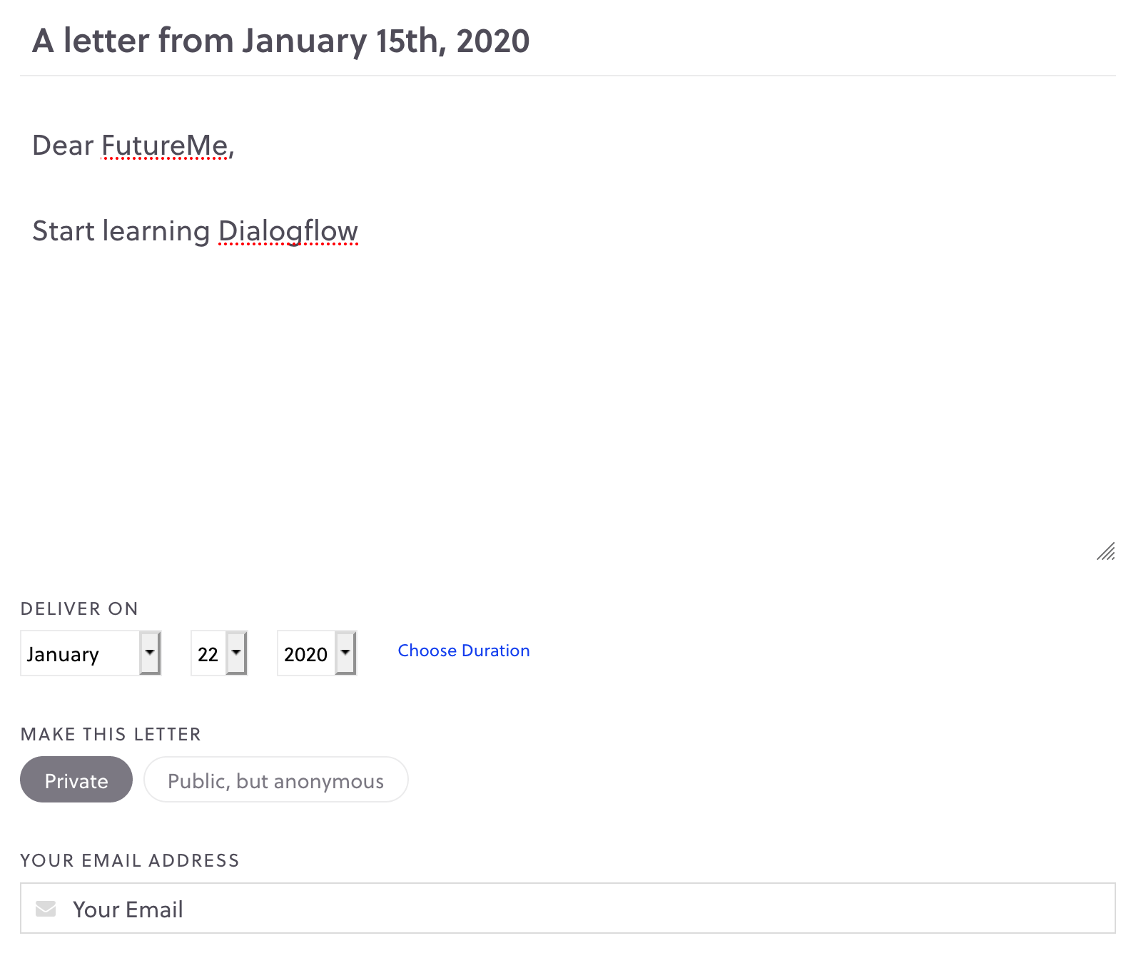 Future Me Letter Botflo